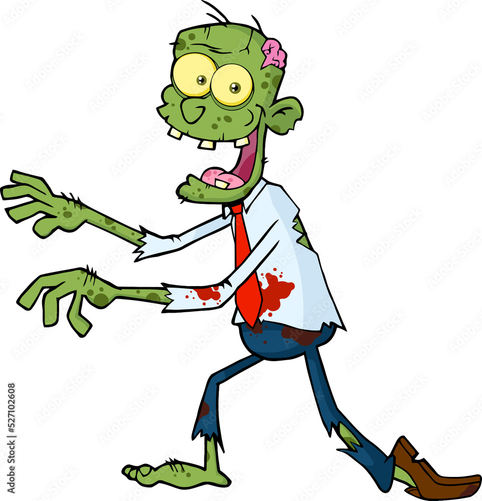 Funny Zombie Cartoon Character Walking. Vector Hand Drawn Illustration ...