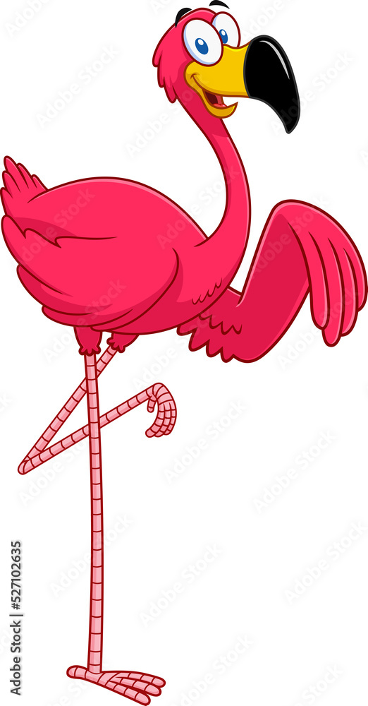 Cute Flamingo Bird Cartoon Character Waving. Vector Hand Drawn ...