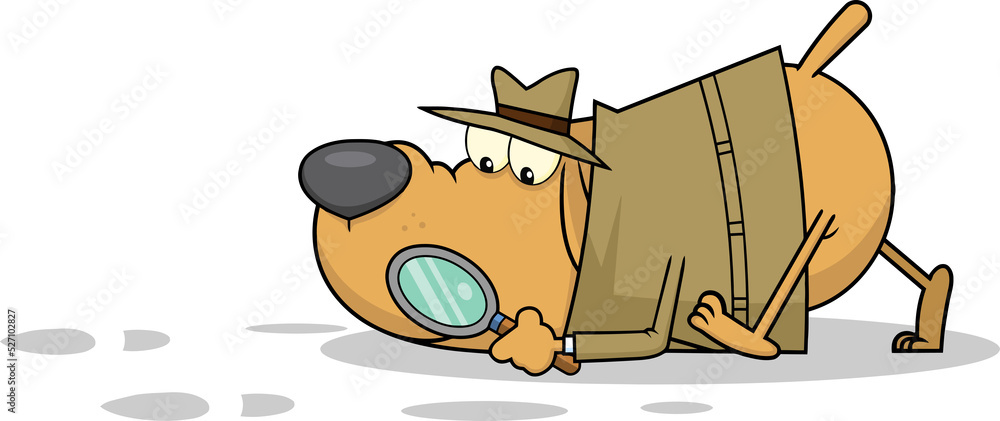 Detective Dog Cartoon Character Following A Clues. Vector Hand Drawn ...
