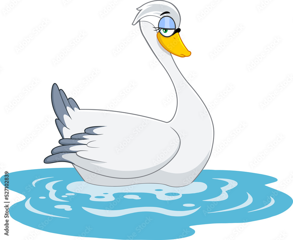 Cute Swan Princess Cartoon Character. Vector Hand Drawn Illustration ...