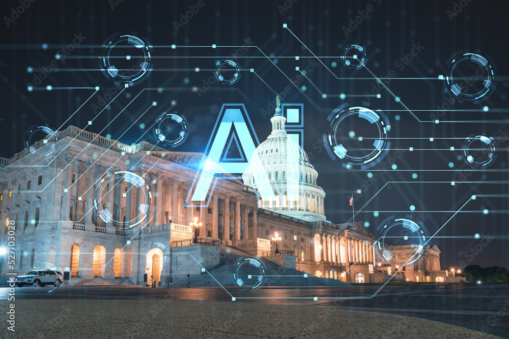 Front view, Capitol dome building at night, Washington DC, USA ...