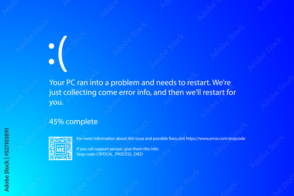 Modern blue screen of death (BSOD) error on laptop Installation new ...