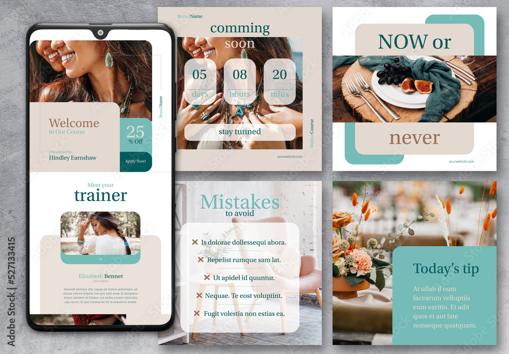 Coach & Courses Social Media Post with Beige and Turquoise Accents ...