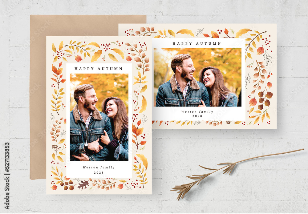 Autumn Fall Photo Card Layout Stock Template | Adobe Stock
