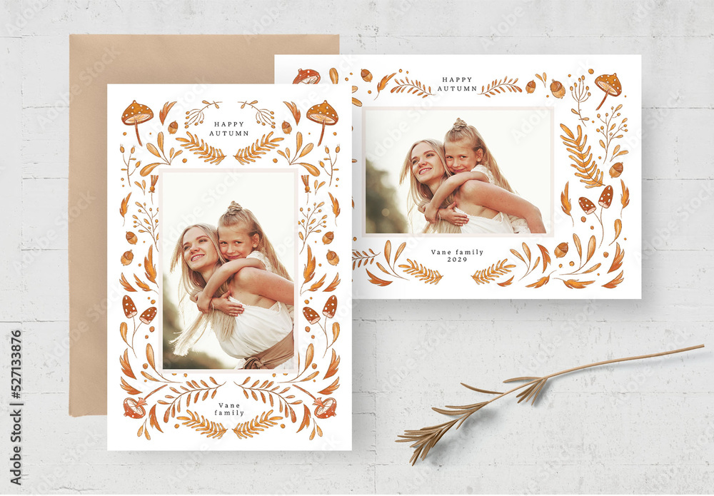 Autumn Fall Postcard with Hand Drawn Illustrations Stock Template ...