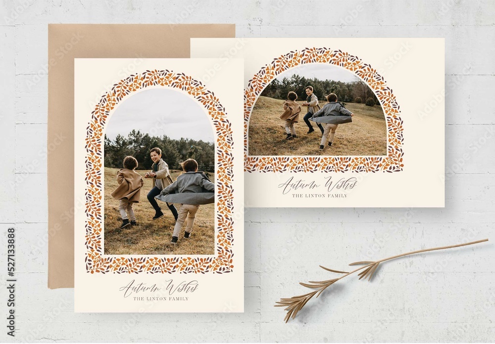 Photo Card Layout with Autumn Fall Style Stock Template | Adobe Stock
