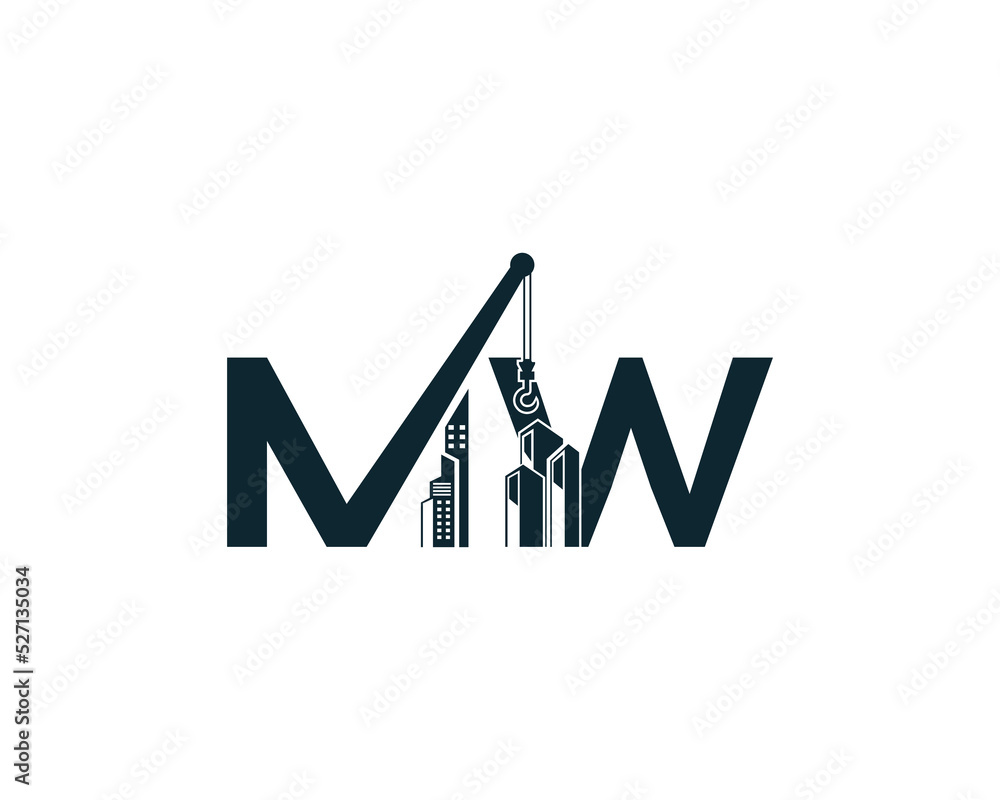 letters MW real estate Construction Logo. MW letter with crane and ...