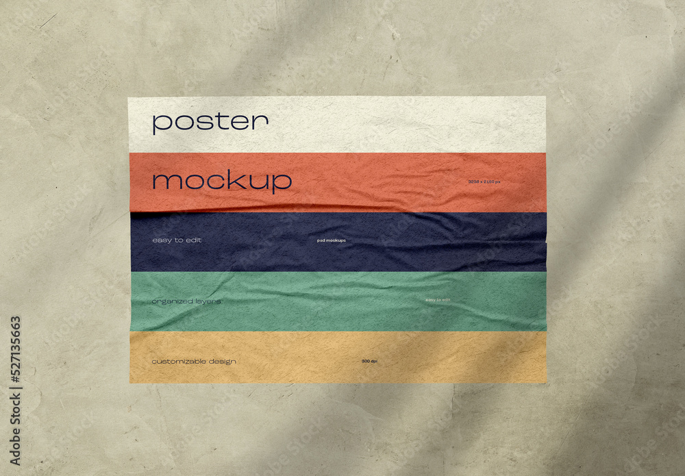 Glued Poster Mockup on Concrete Wall with Shadow Stock Template | Adobe ...