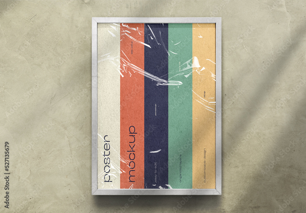 Frame Poster Mockup on Concrete Wall with Shadow and plastic Stock ...