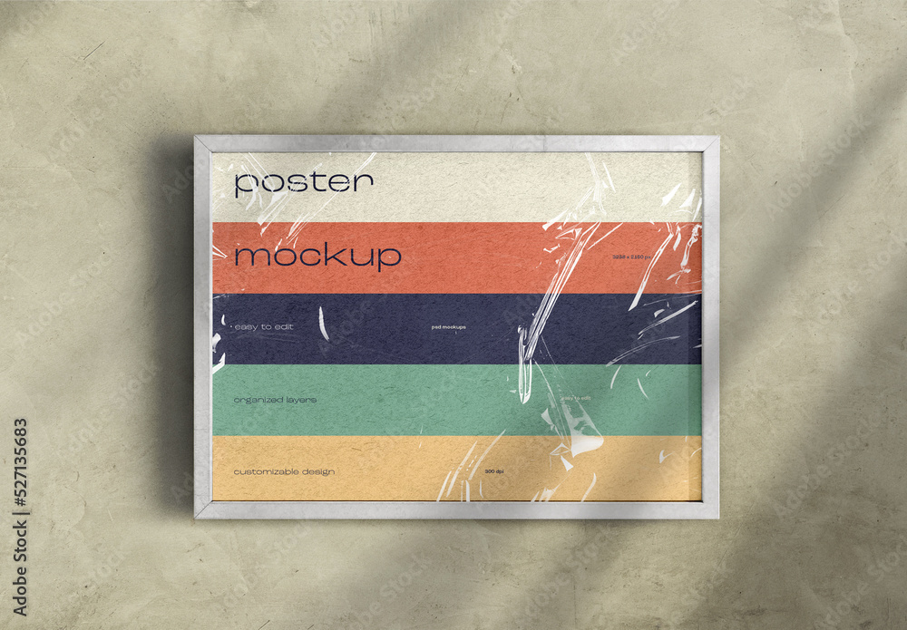 Frame Poster Mockup on Concrete Wall with Shadow Stock Template | Adobe ...