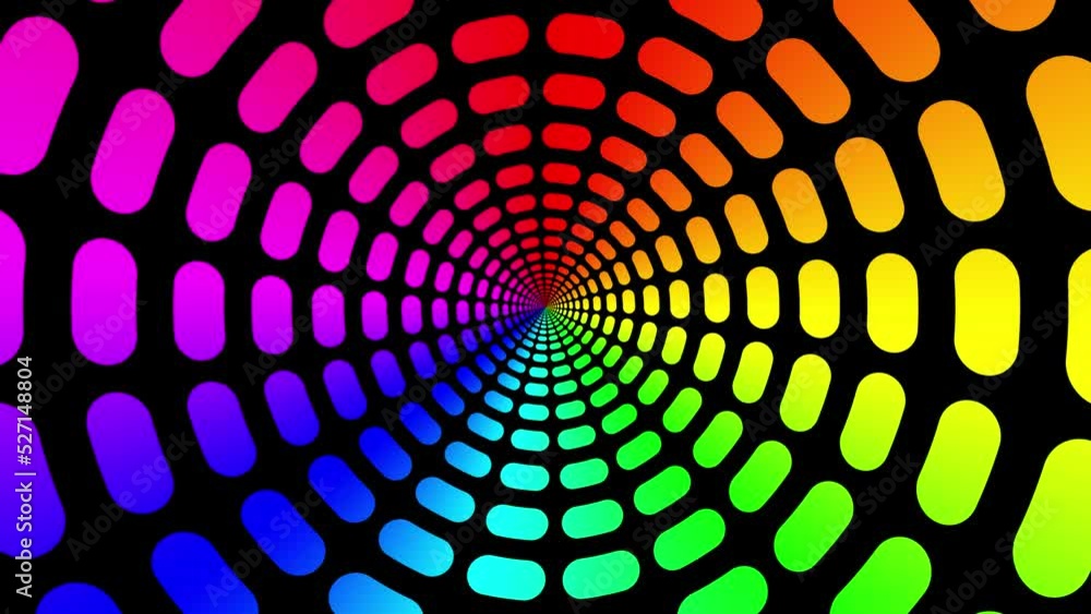 Animated footage with rays and rotation. Rainbow and black optical ...