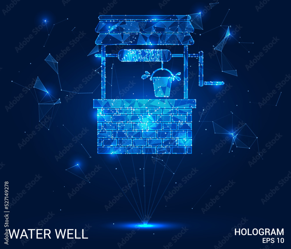 Vecteur Stock A hologram of a water well. A water well of polygons ...