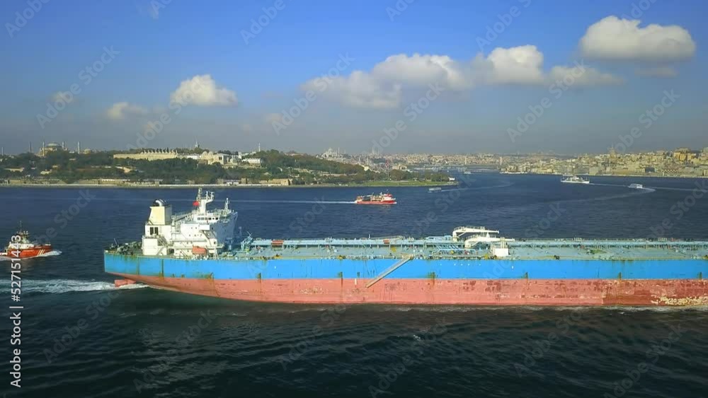Crude oil tanker with a pilot boat heading towards Istanbul Strait ...