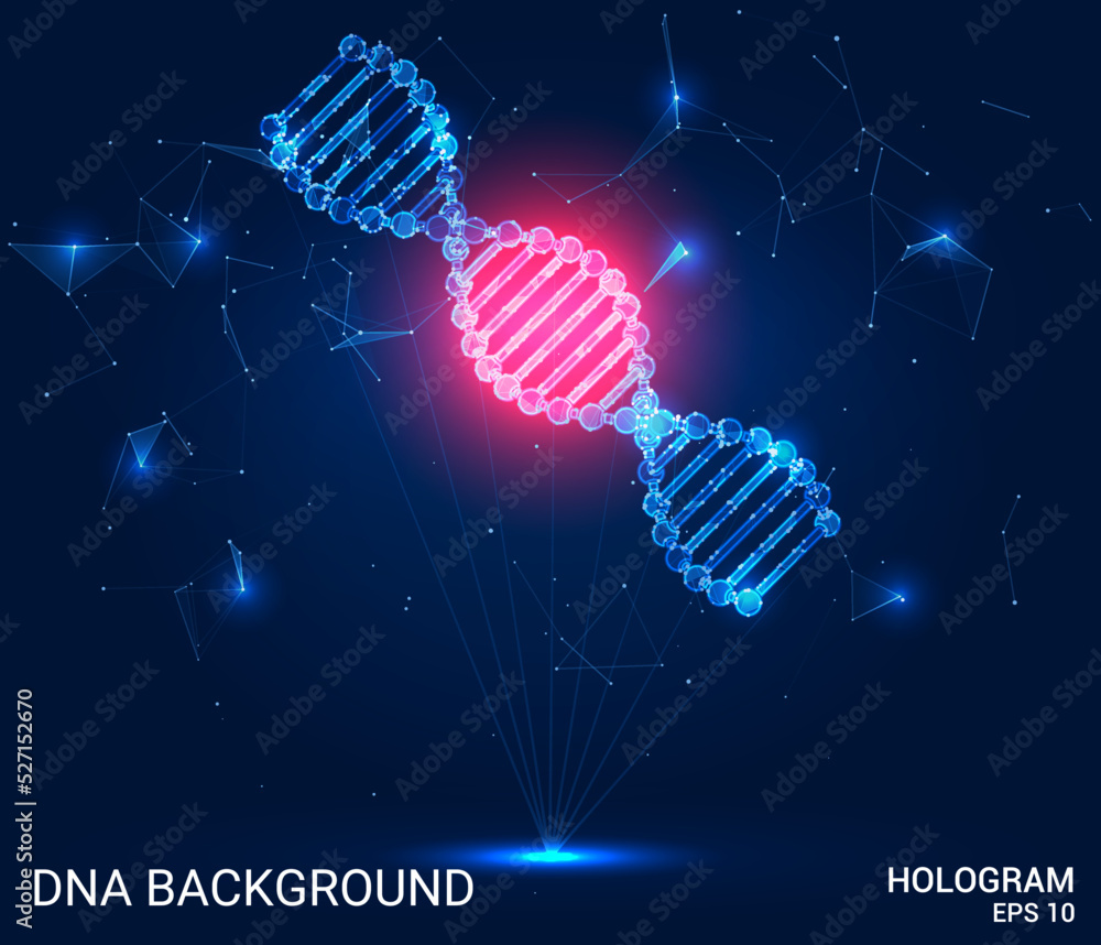 A DNA hologram. A DNA chain of polygons, triangles of points and lines ...