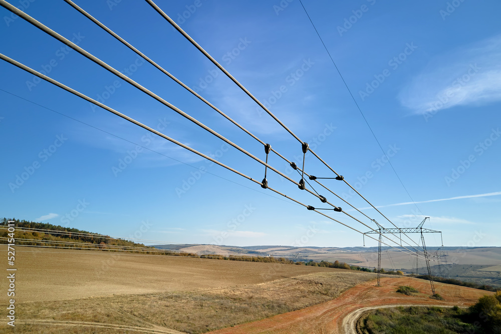 Electric power lines divided by safe guard insulating frame transfening ...