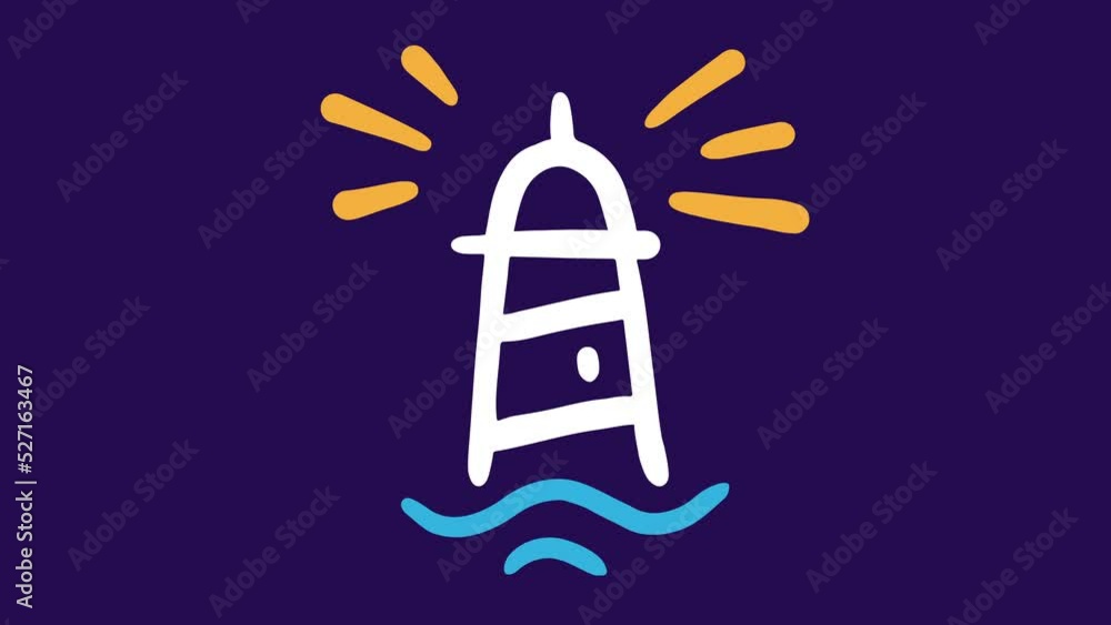 Handdrawn line art doodle animated lighthouse icon. 4K looped animation ...