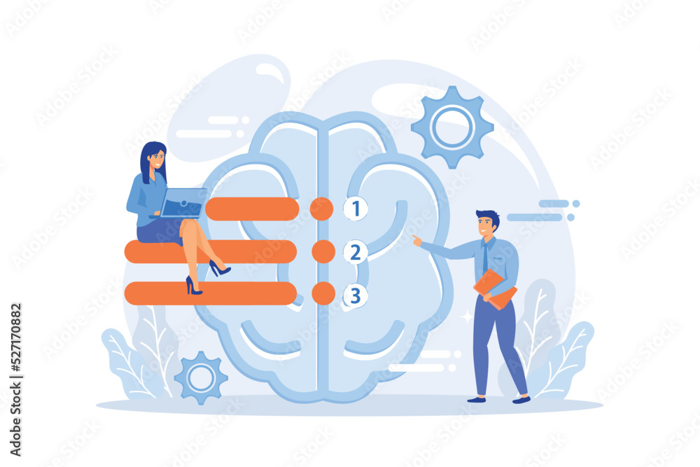 Brain with tasks and users with laptops planning. Strategy and planning ...