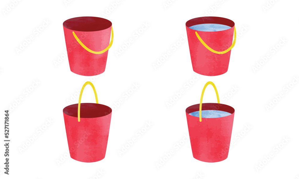 Simple plastic buckets set watercolor hand drawn vector illustration ...