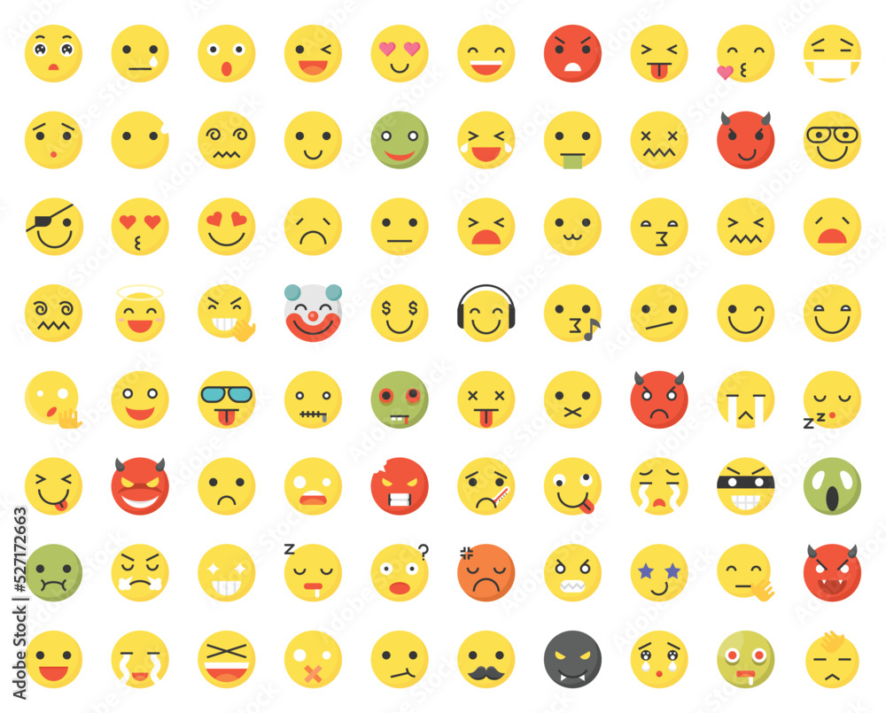 Vector Emoji Set. Funny emoticons faces with facial expressions.. All ...