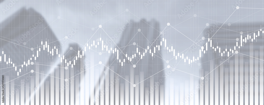 Widescreen abstract financial chart with uptrend line graph and ...