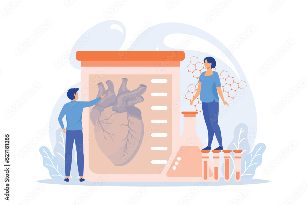 Scientists growing big heart in test tube in laboratory. Lab-grown ...