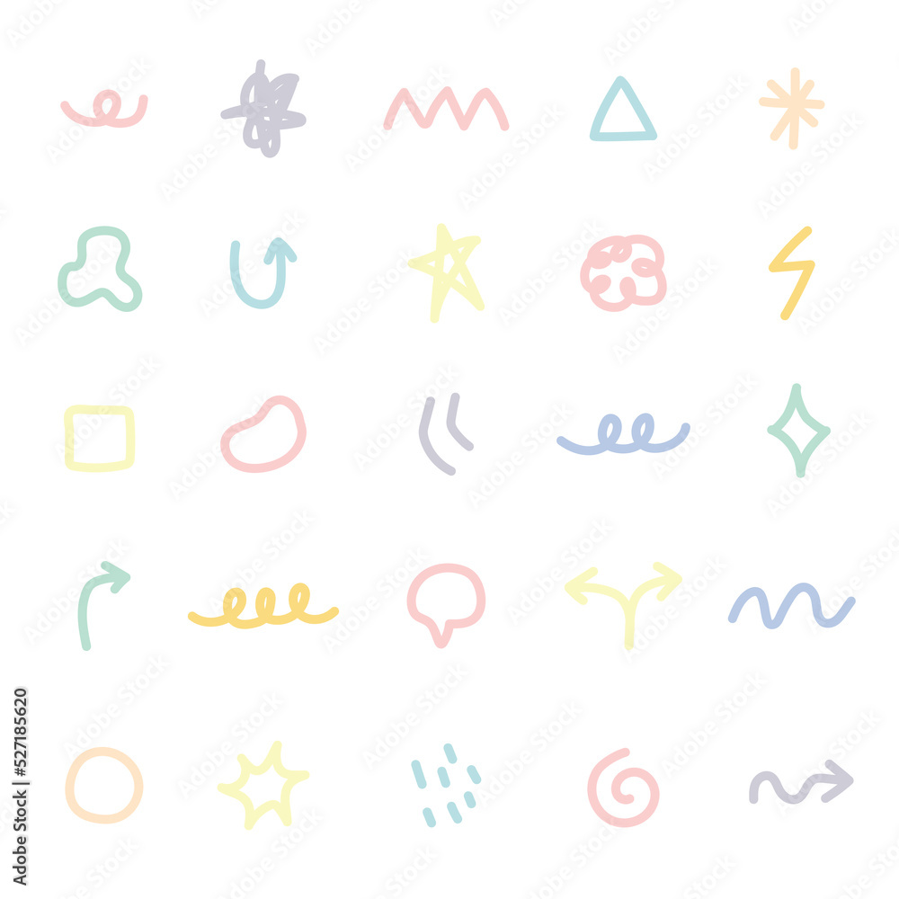Set of cute icon hand drawn.Cartoon doodle.Abstact design collection ...