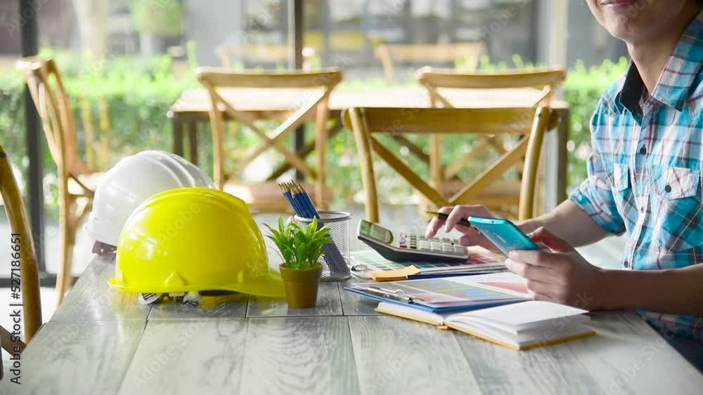 close up construction engineer man hands working at office desk ...