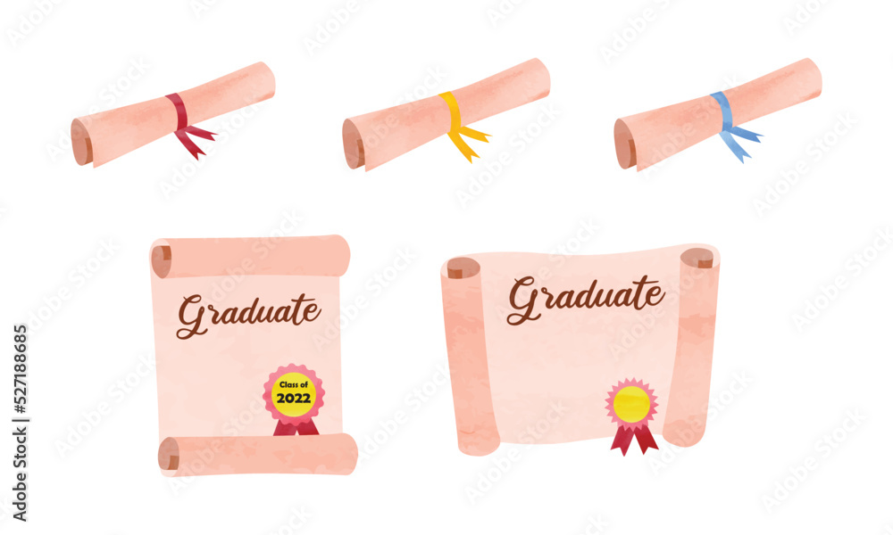 Set of graduation diploma opened and scroll clipart. Simple diploma ...