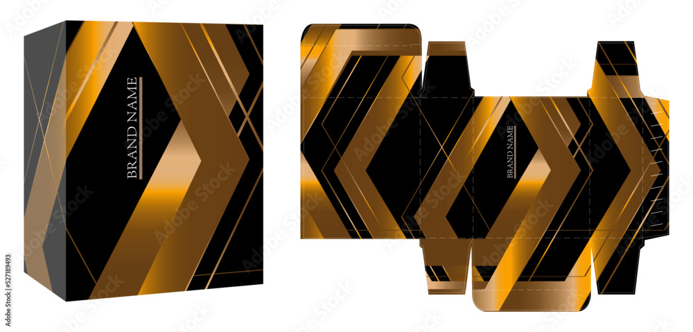 Packaging design, black and gold luxury box template and mockup box ...