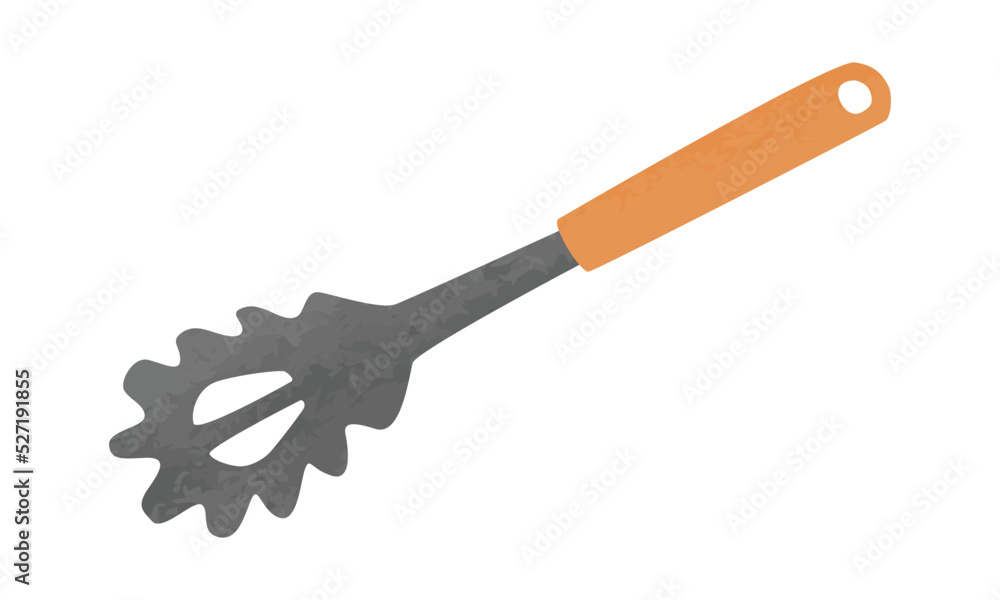 Spaghetti draining utensil with wooden handle watercolor vector ...