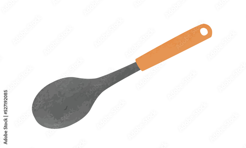 Simple cooking spoon with wooden handle watercolor drawing vector illustration isolated on white ...