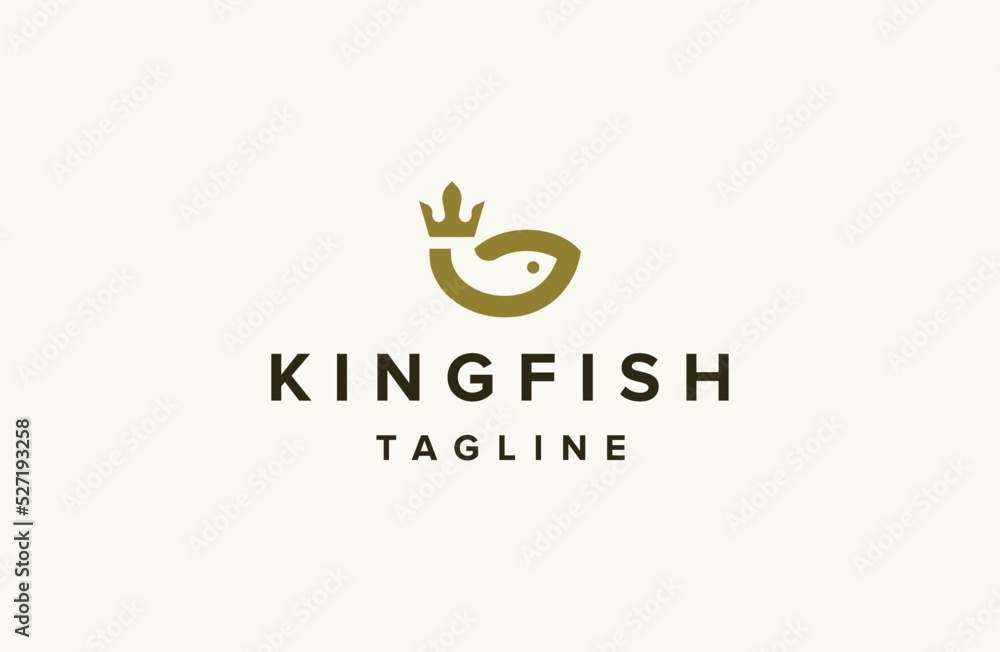 fish with crown, king fish logo icon design template flat vector ...