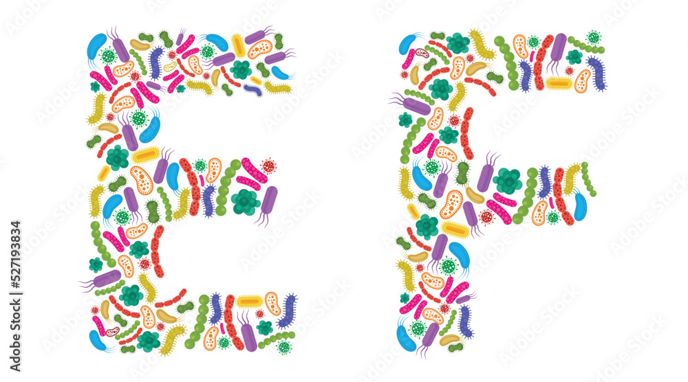 Vector alphabet E F made of Bacteria isolated on white background ...