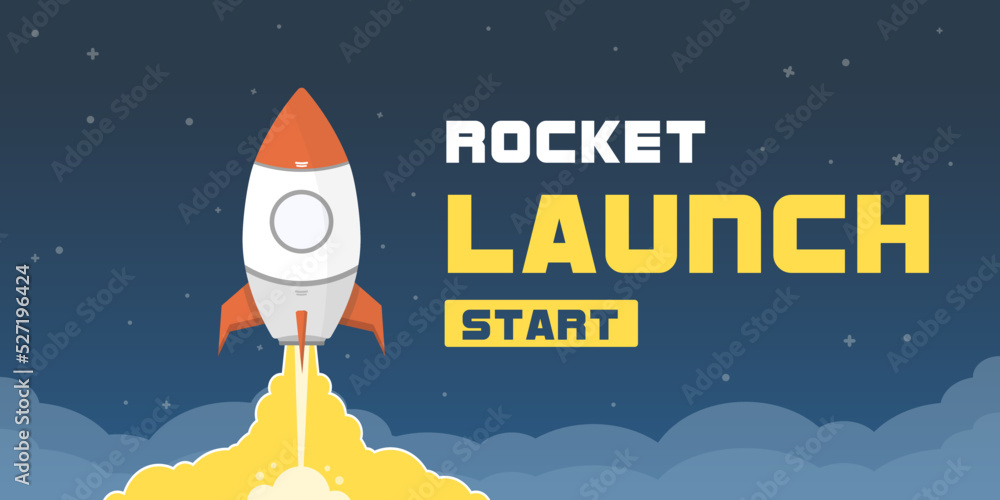 Rocket launch in the night sky flying above the clouds, Business and ...