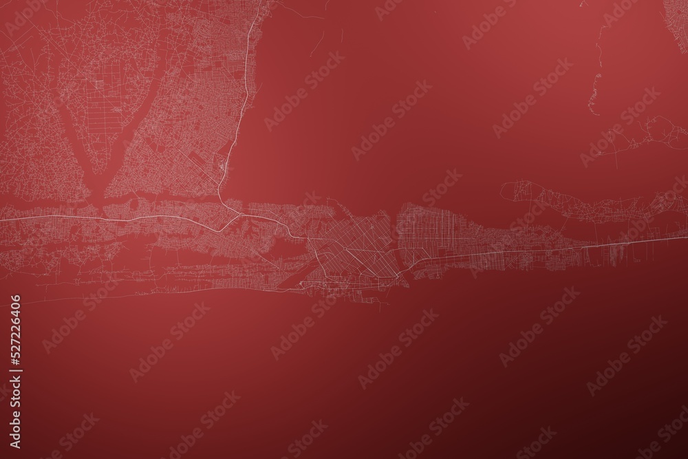 Map of the streets of Cotonou (Benin) made with white lines on abstract ...