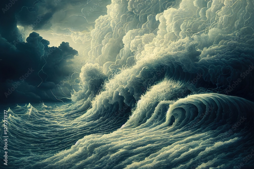 Turbulent ocean waves, dangerous storm surf - moody overcast storm ... Turbulent ocean waves, dangerous storm surf - moody overcast storm ...