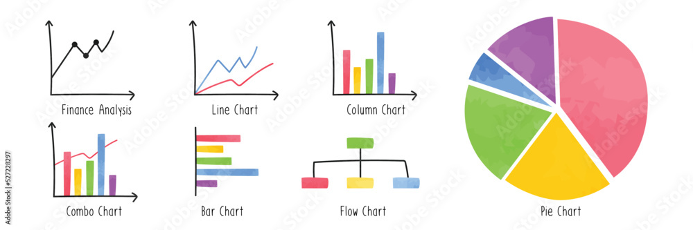 Set of charts and graphs clipart. Different types of charts watercolor ... Set of charts and graphs clipart. Different types of charts watercolor ...