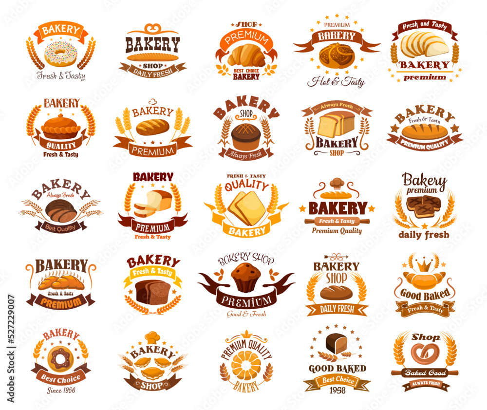 Vector collection of Bakery logo template, Bakery shop emblem set ...