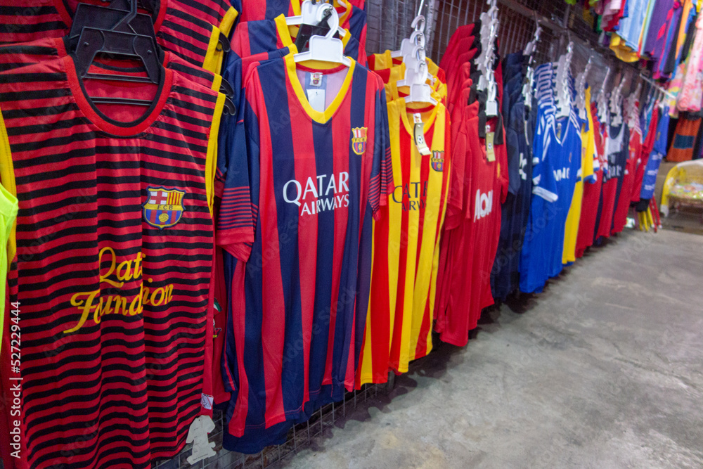 CIRCA 2015 : Various fake replica jerseys from famous football clubs ...