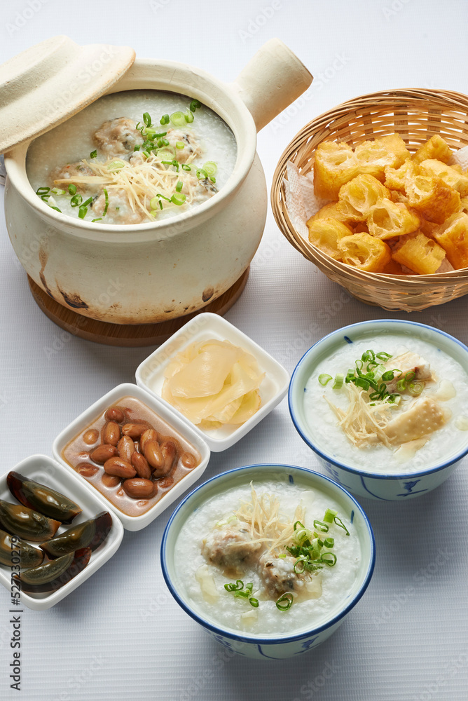 Tradition chinese cuisine claypot porridge serve with peanuts, century ...