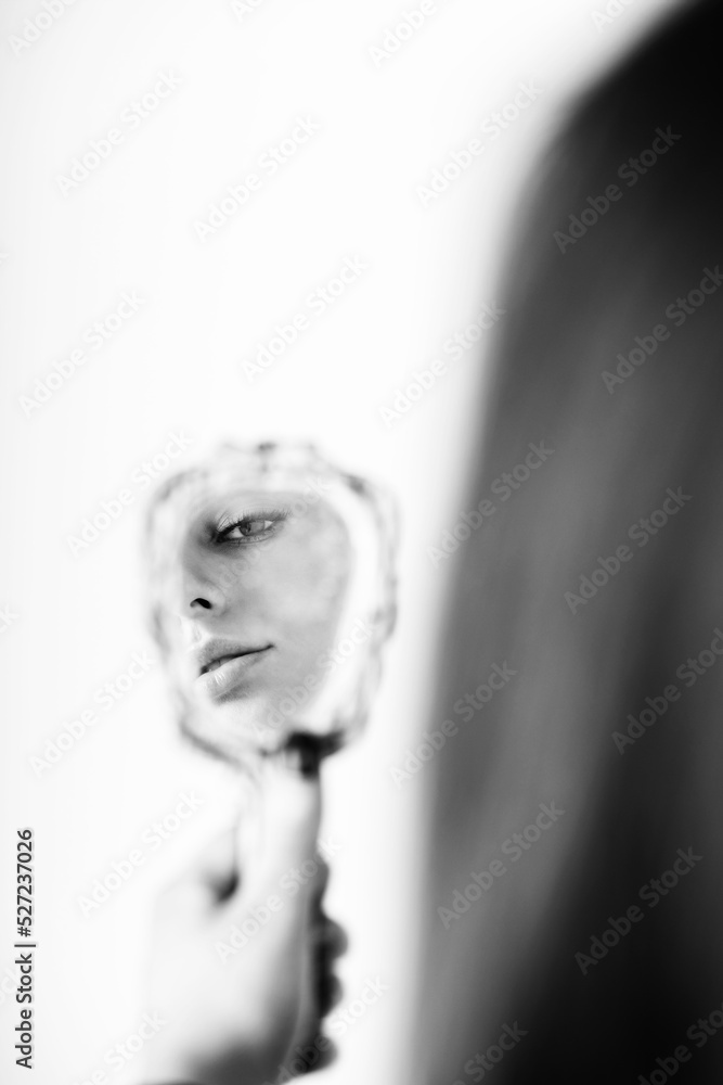 Beauty, fashion and make-up concept. Part of woman face reflecting ...