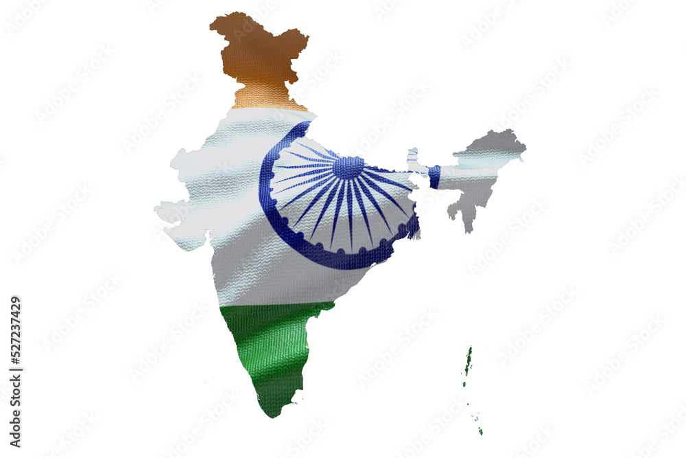 India country shape with national flag. Map outline contour. PNG icon ...