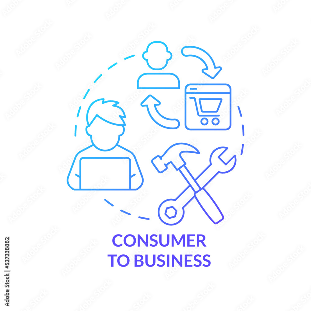 Consumer to business blue gradient concept icon. Client provides ...