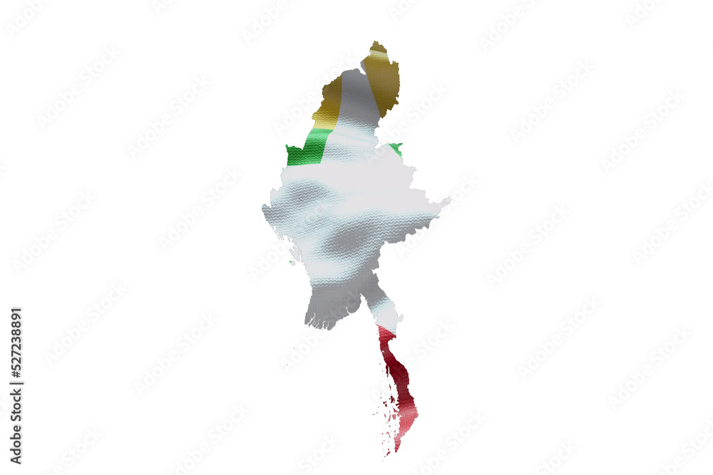 Myanmar country shape with national flag. Map outline contour. PNG icon ...