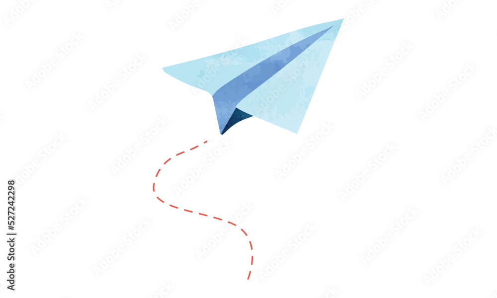 Blue paper plane watercolor drawing vector illustration isolated on ...