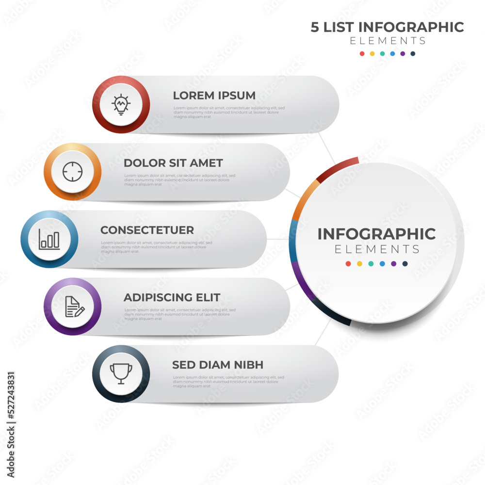 5 points of steps, circular list diagram , infographic element layout ...
