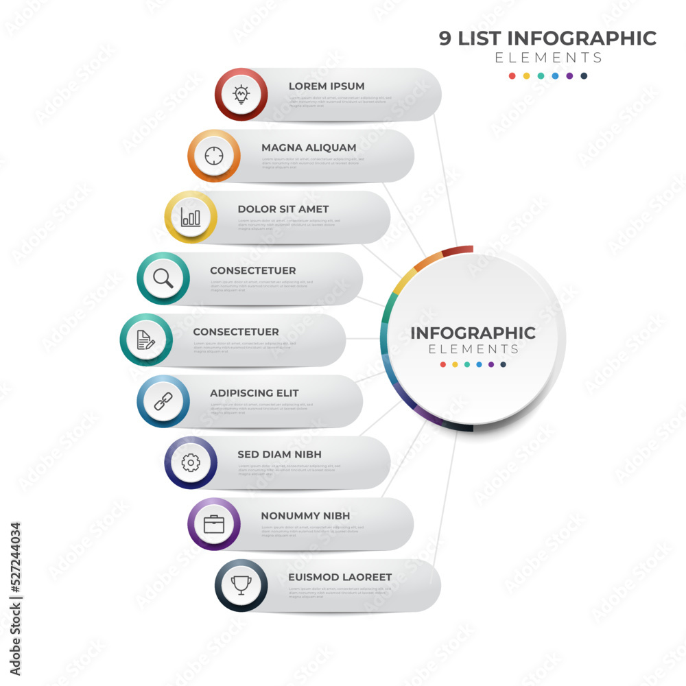 Vetor de 9 points of steps, circular list diagram , infographic element ...