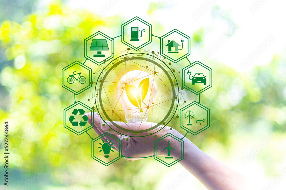 ecofriendly energy. Innovation technology eco green concept. Icon bulb ...