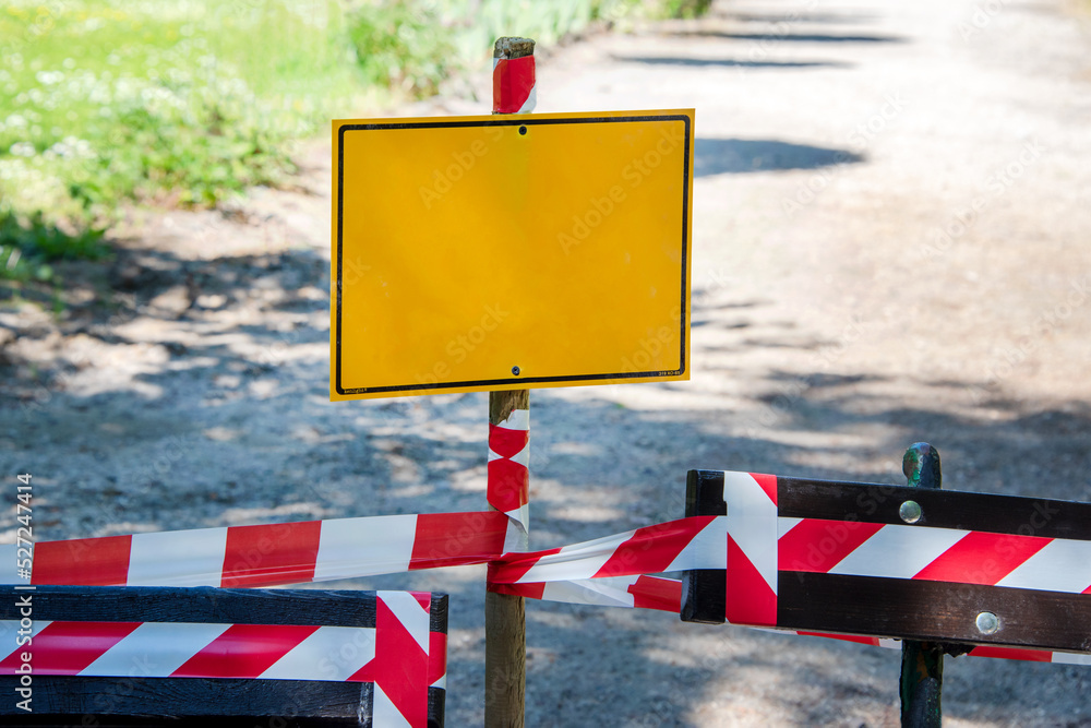 Red and white striped tape, danger and limited access warning. Empty ...