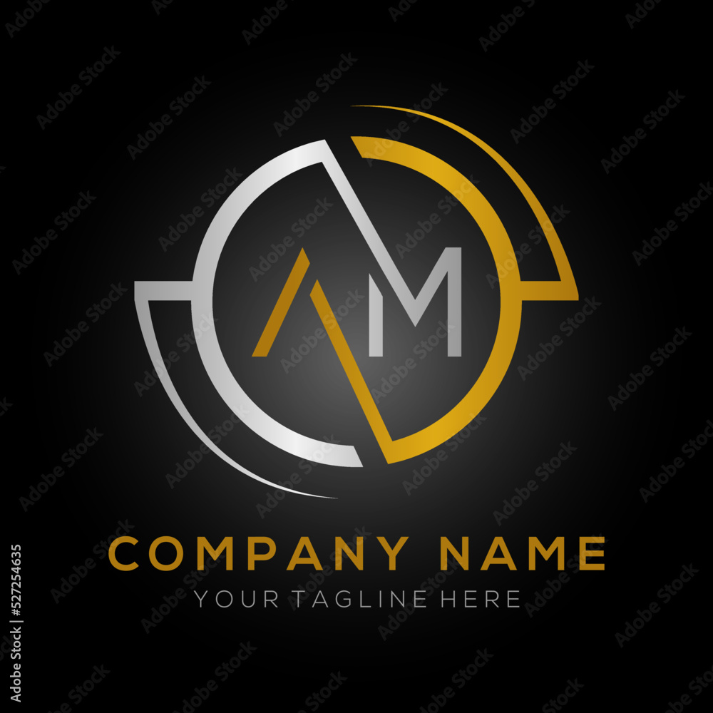 letter AM Logo Design Vector Template. Initial Gold And Silver Letter ...